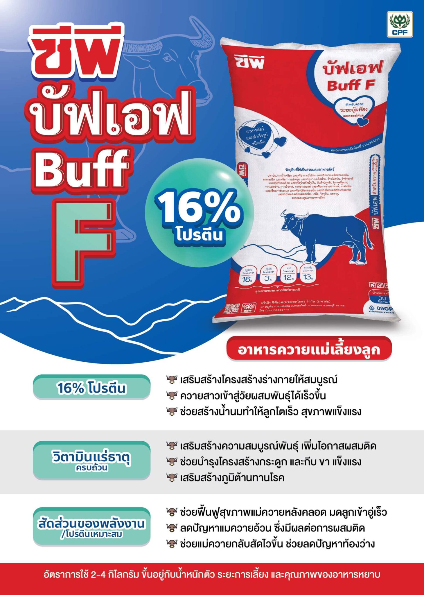 ซีพี บัพเอฟ อาหารควายแม่เลี้ยงลูก - CPF Feed Solution